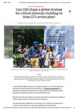 Can G20 shape a global strategy for critical minerals, building on from G7’s action plan?